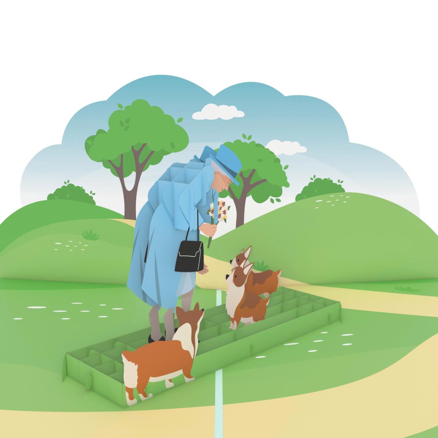 Queen Elizabeth With Corgis 3D Pop Up Card - SkyPop - Wholesale ...